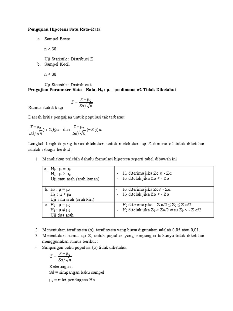 Makalah Statistika Sub Bab Pengujian Parameter Rata-Rata | PDF
