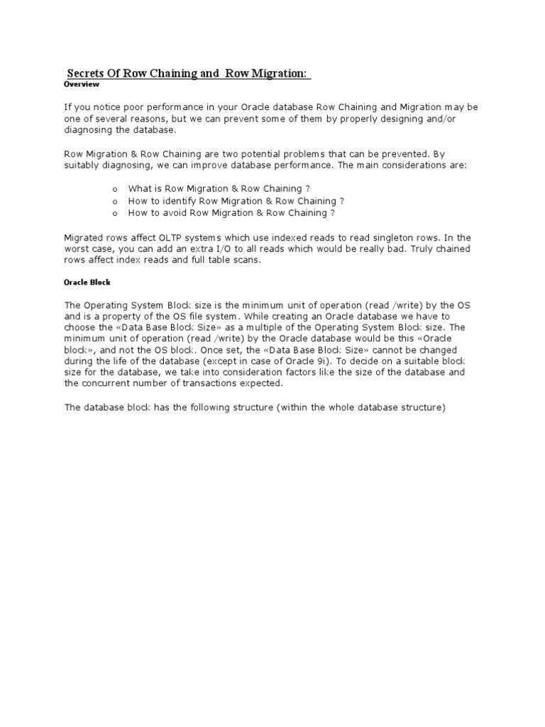 Row Migration N Chaining | PDF | Database Index | Databases