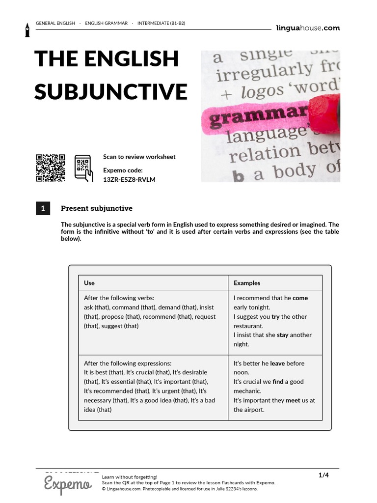 The English Subjunctive British English Student Ver2 BW | PDF | English Language | Syntax