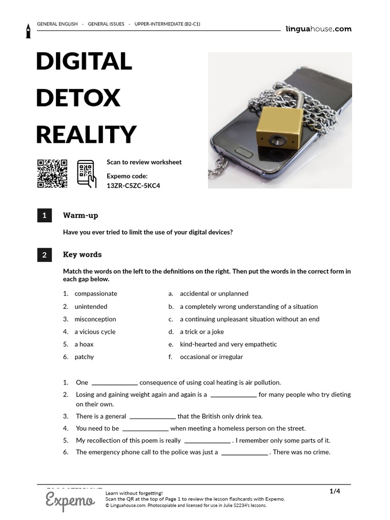 Digital Detox Reality British English Student Ver2 BW | PDF | Social Media | Popular Culture ...