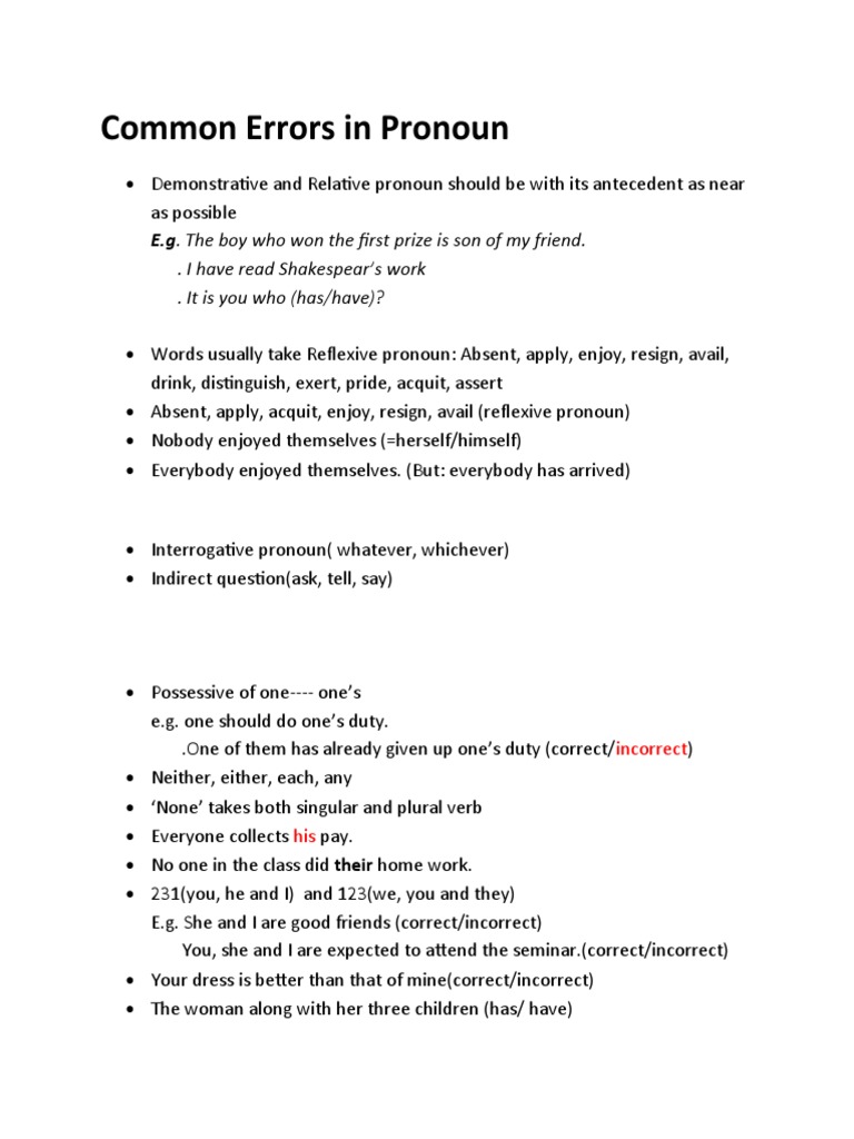 Common Pronoun Errors Explained | PDF | Language Arts & Discipline