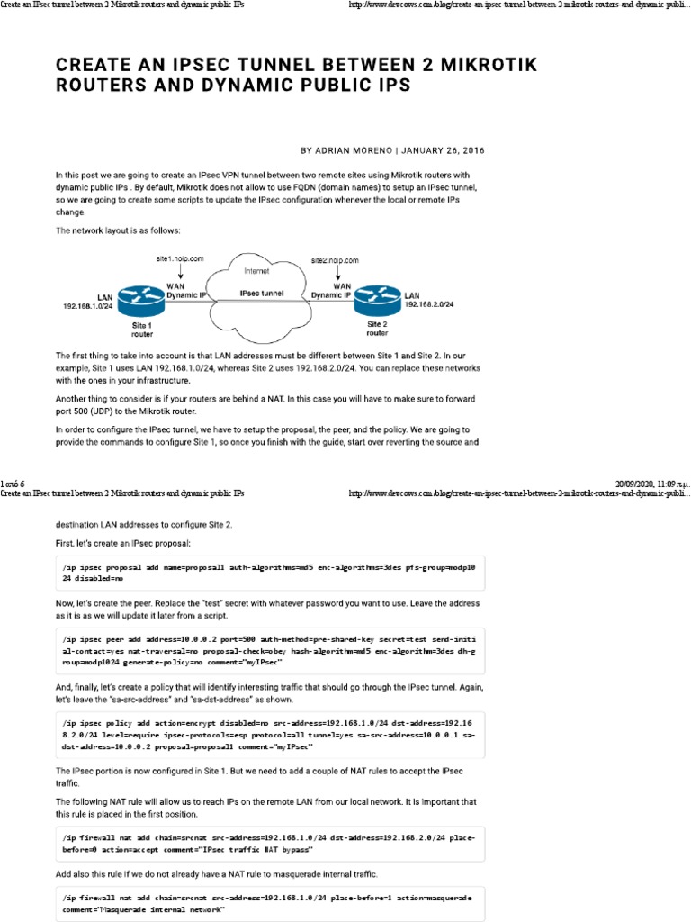 Create An IPsec Tunnel Between 2 Mikrotik Routers and Dynamic Public IPs | PDF | Ip Address ...
