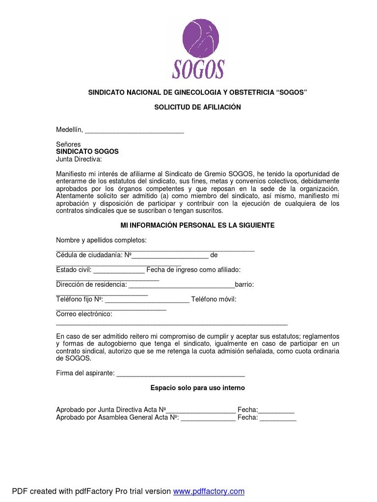 Formato de Solicitud de Ingreso Al Sindicato PDF | PDF