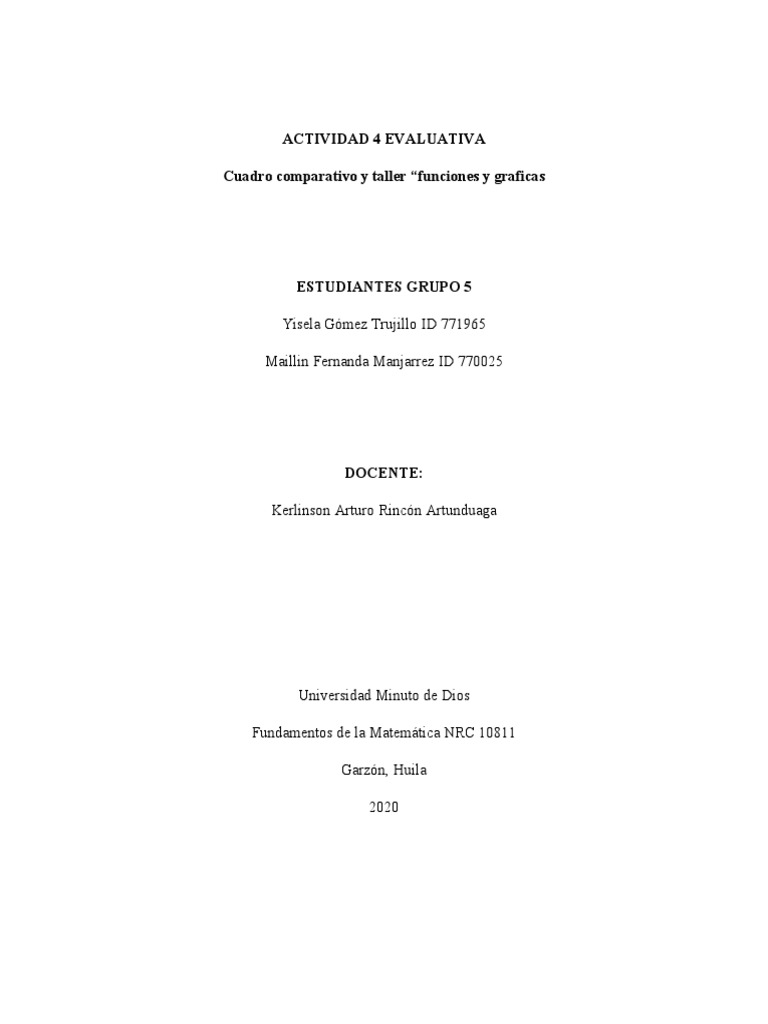 Cuadro Comparativo De Funciones Y Sus Graficas Pdf Números