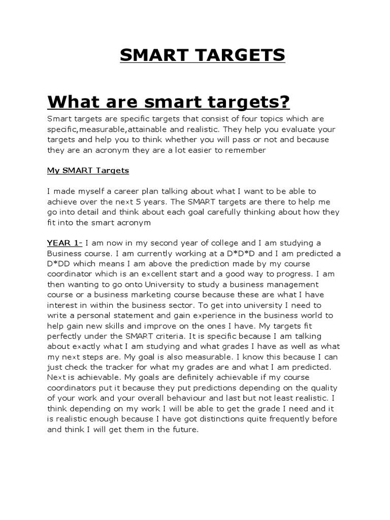 Smart Targets | PDF | Goal | Applied Psychology