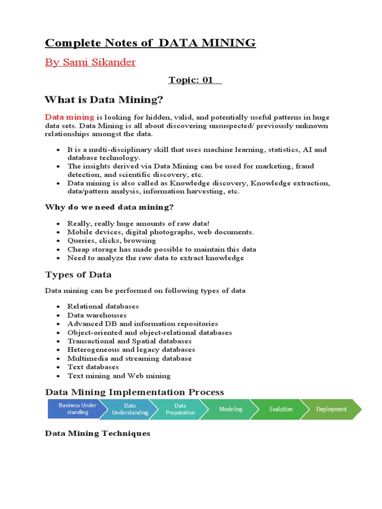 DATA MINING Notes (Upate) | PDF | Artificial Neural Network | Cluster ...