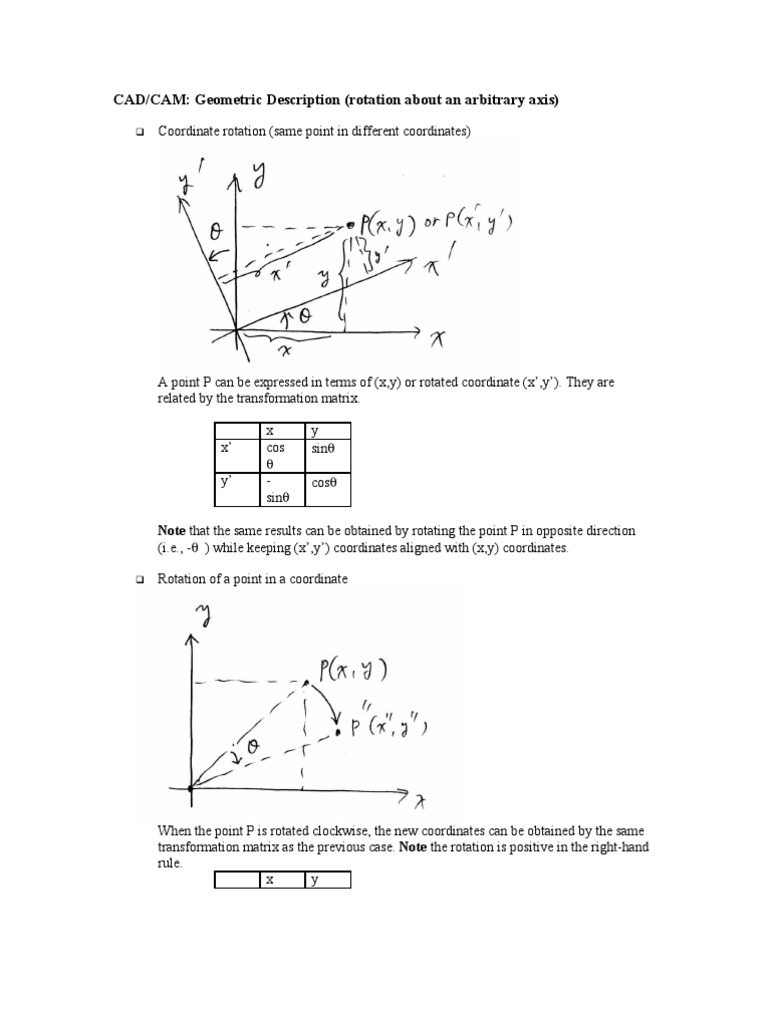 CAD/CAM: Geometric Description (Rotation About An Arbitrary Axis) | PDF ...