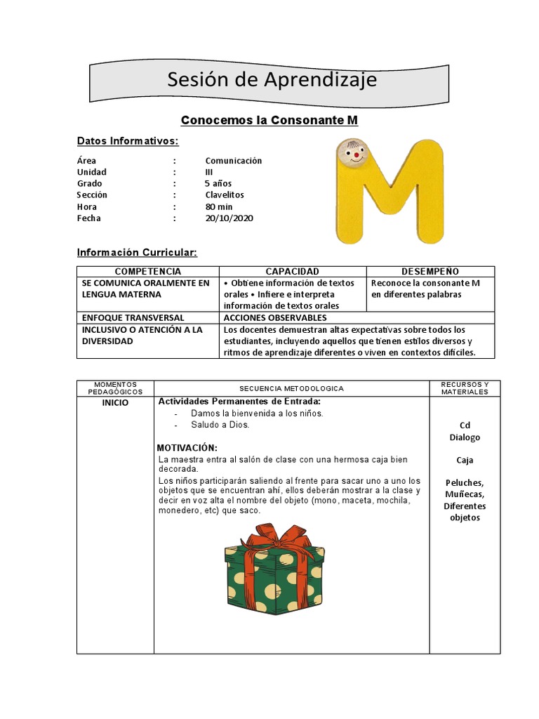 Sesión Conocemos La Consonante M | PDF | Sílaba | Evaluación