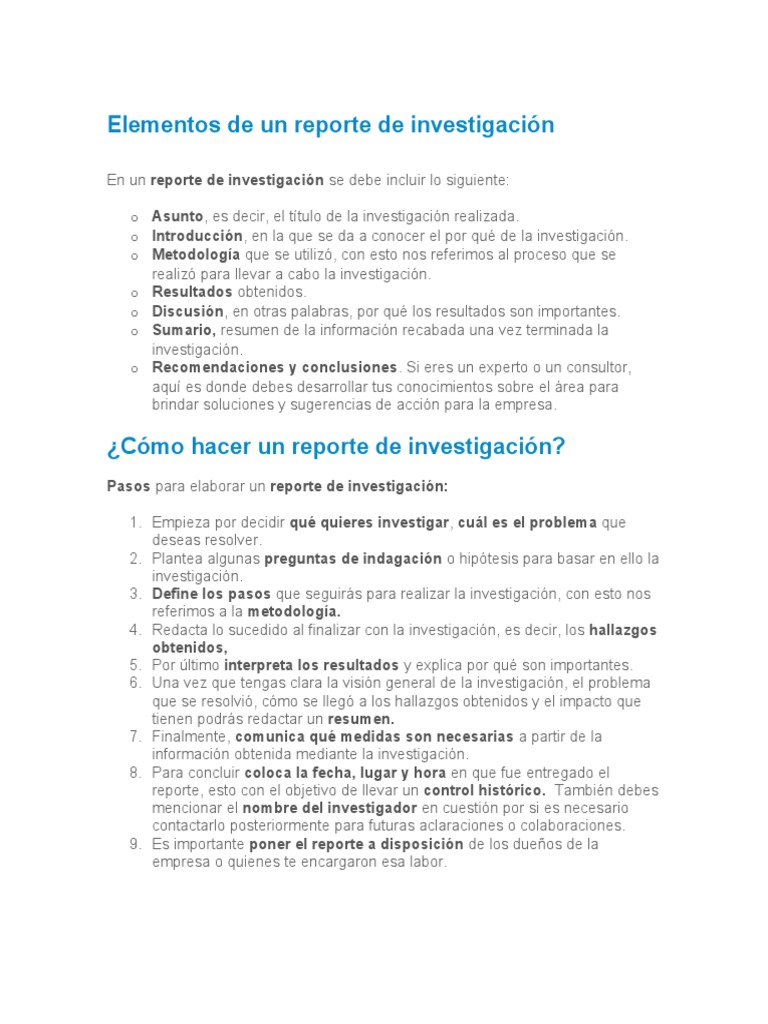 Elementos de Un Reporte de Investigación | PDF | Papa | Science