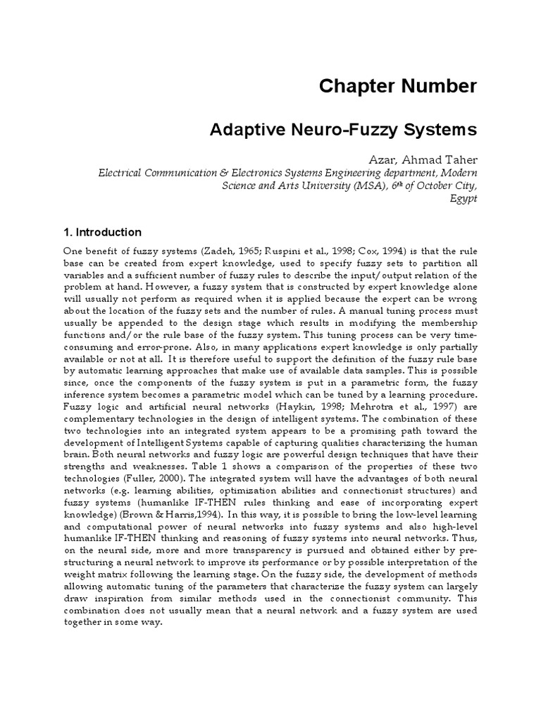 Ahmad Taher Azar - 5 Adaptive - Neuro-Fuzzy - Systems | PDF | Fuzzy Logic | Artificial Neural ...