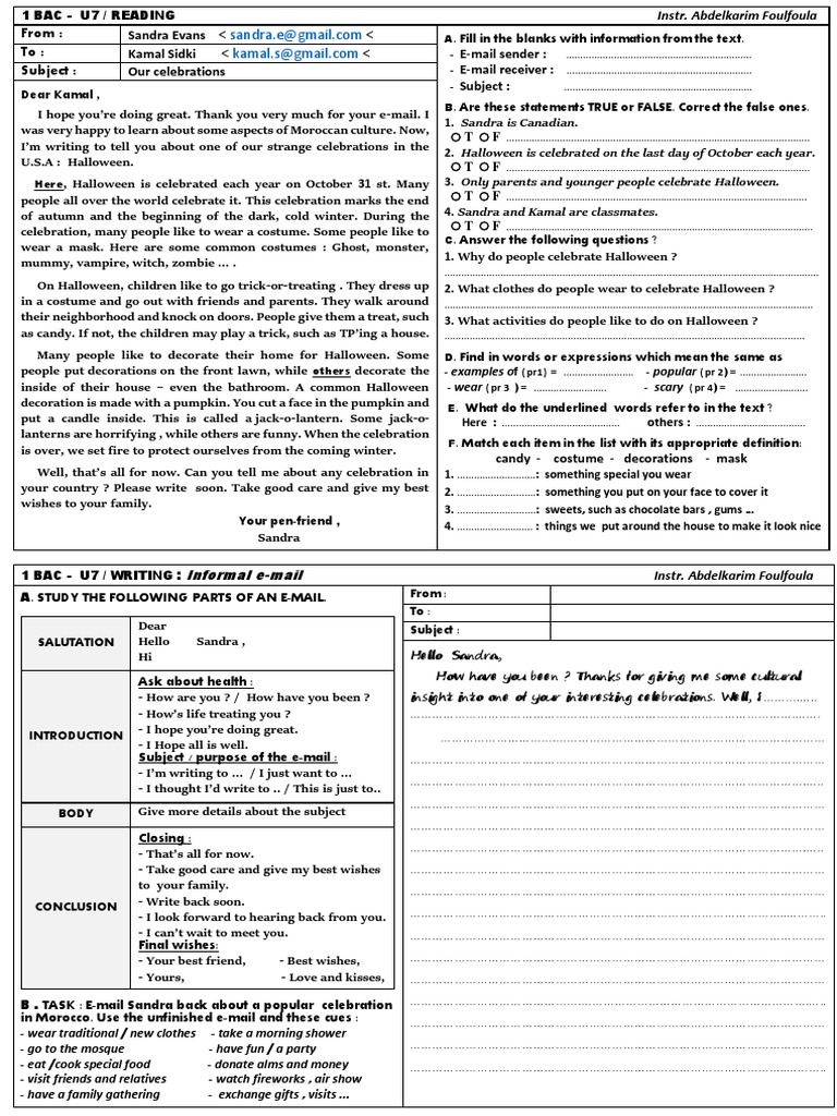 1 Bac - Reading and Writing PDF | PDF | Halloween
