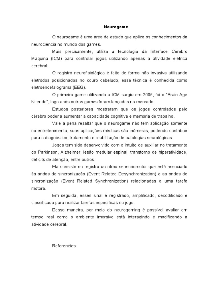 Neurogame | PDF | Jogos e Atividades | Computadores