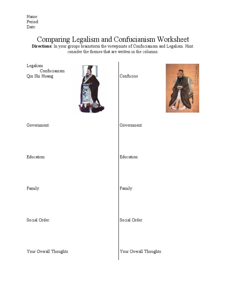 Comparing Legalism and Confucianism Worksheet | PDF