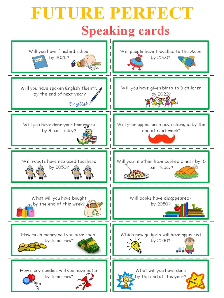 Future Perfect Speaking Cards CLT Communicative Language Teaching ...