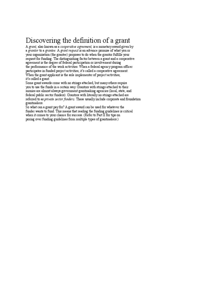 Discovering The Definition of A Grant | PDF