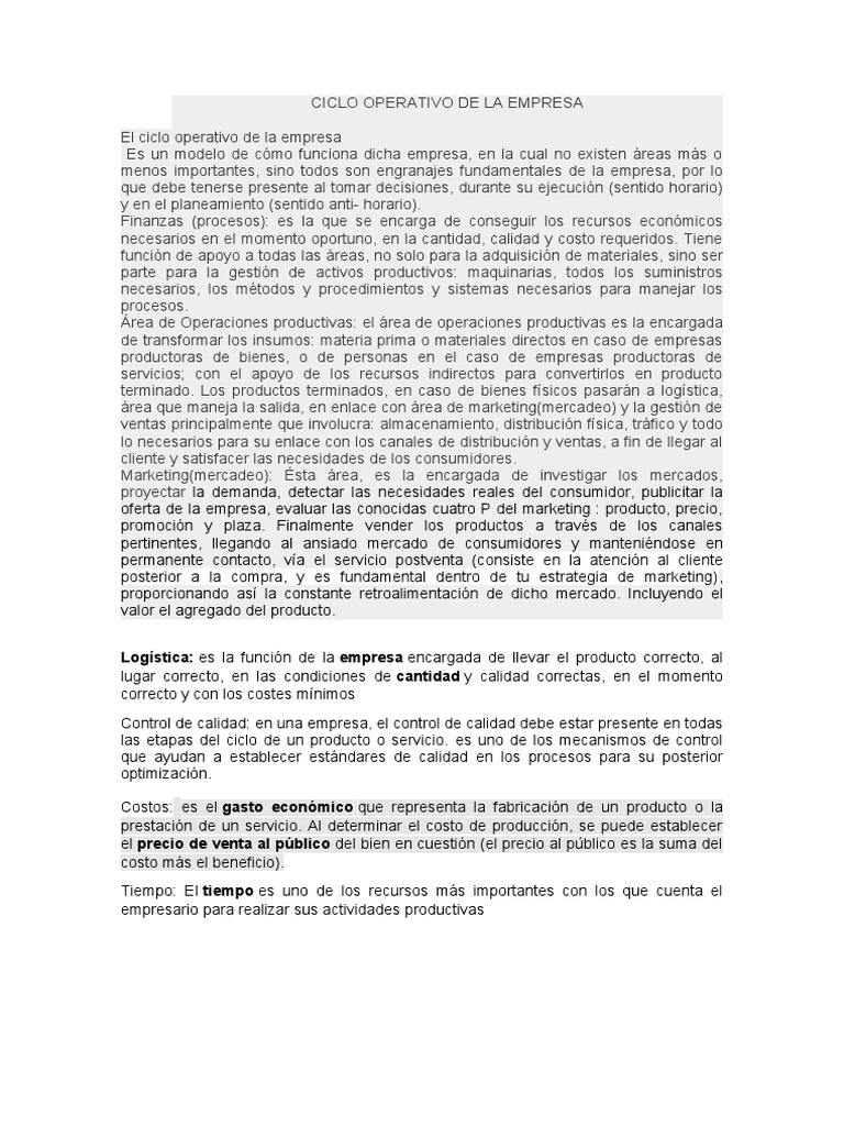 Ciclo Operativo de La Empresa | PDF | Marketing | Producto (Negocio)