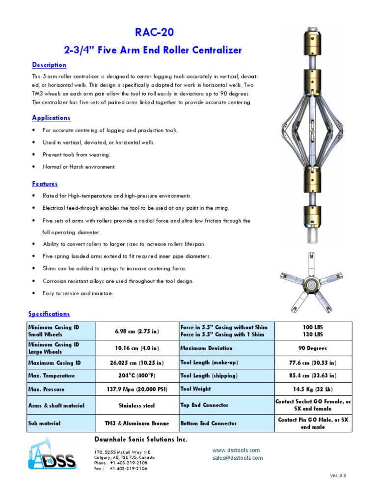 2-3/4" Five Arm End Roller Centralizer: Description | PDF | Electrical ...