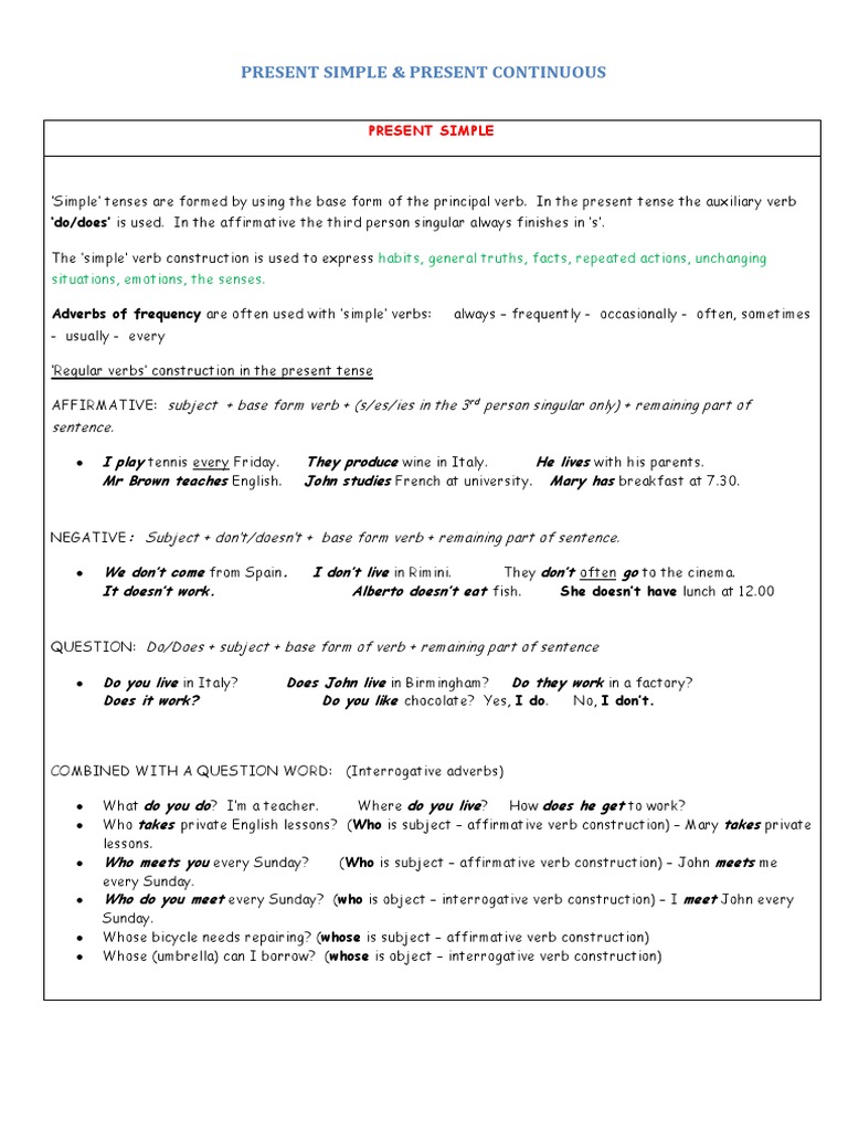 Present Simple-Continuous Practice | PDF | Verb | Question