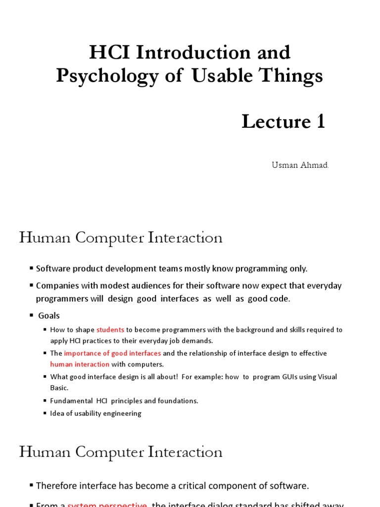 HCI Introduction and Psychology of Usable Things: Usman Ahmad | PDF ...