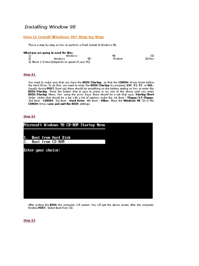 Installing Window 98: How To Install Windows 98? Step-by-Step | PDF ...