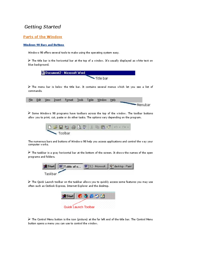 Windows 98 Toolbar Overview | PDF