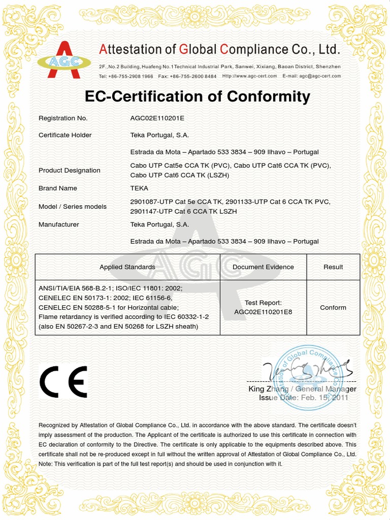 CE Certification for Cat5e and Cat6 Cables | PDF | Computers ...