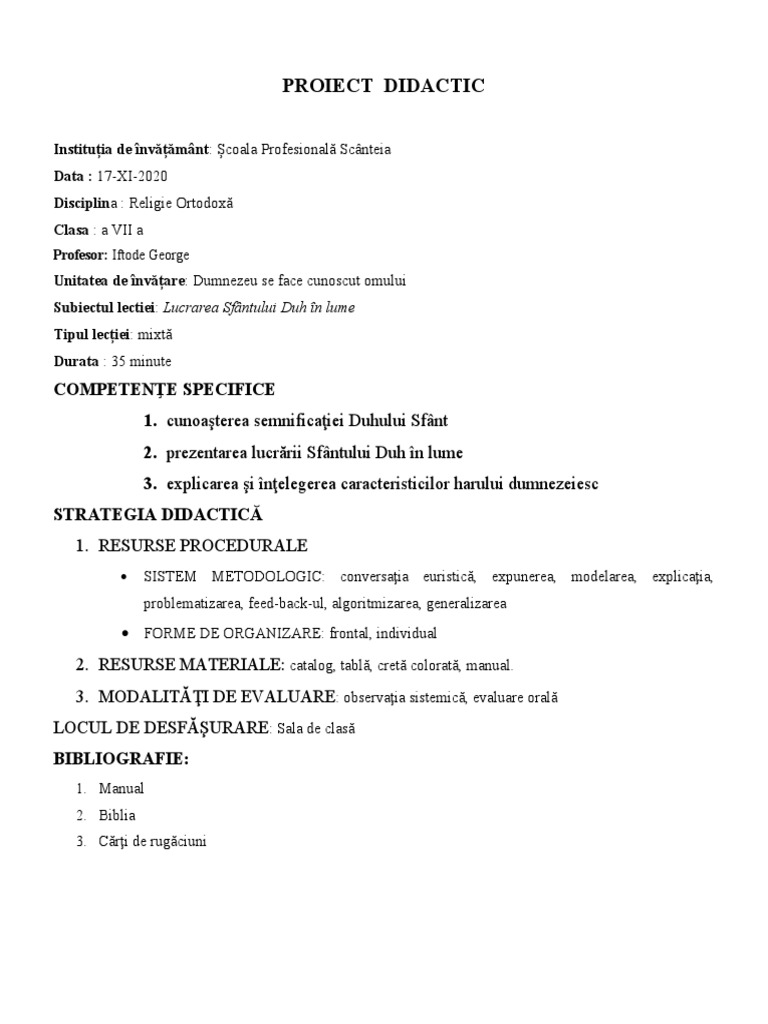 Proiect Lectie | PDF