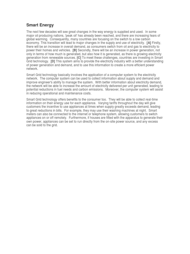 Smart Energy: (A) (B) (C) (D) | PDF