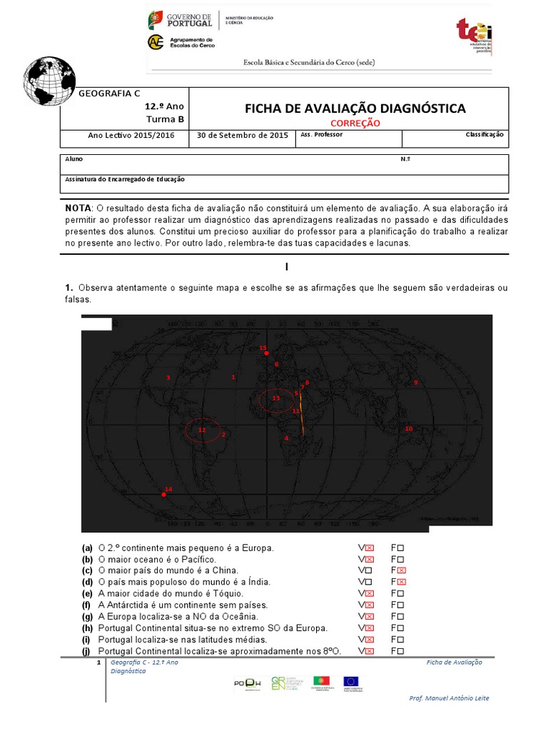 CorreÇÃo Ficha De Avaliação Diagnóstica 12 ºano Docx Pdf