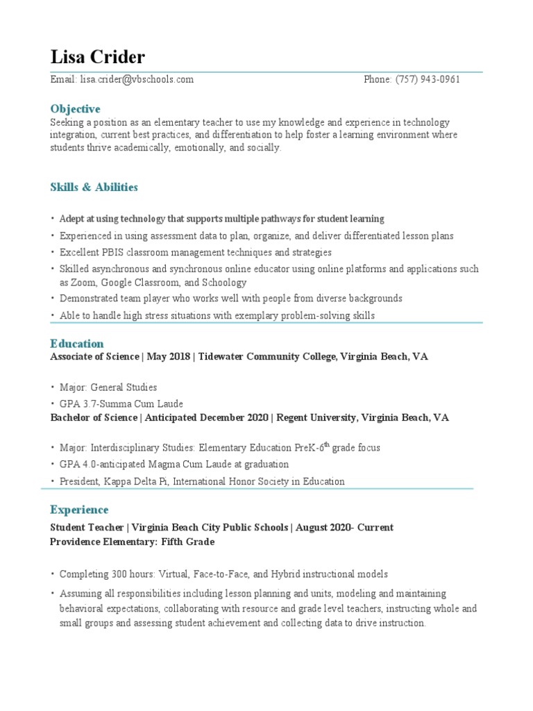 Ued495-496 Crider Lisa Resume | PDF | English As A Second Or Foreign ...