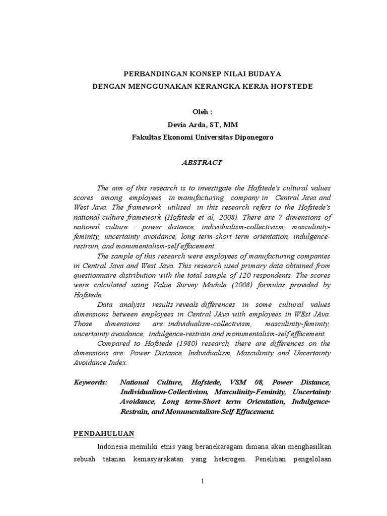 Perbandingan Konsep Budaya Hofstede - DEVIA - ARDA | PDF