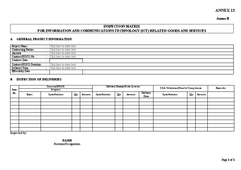 Annex 13 - ANNEX B INSPECTION MATRIX | PDF