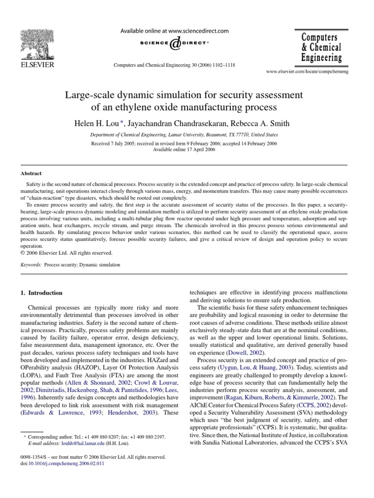 Large-Scale Dynamic Simulation For Security Assessment of An Ethylene ...