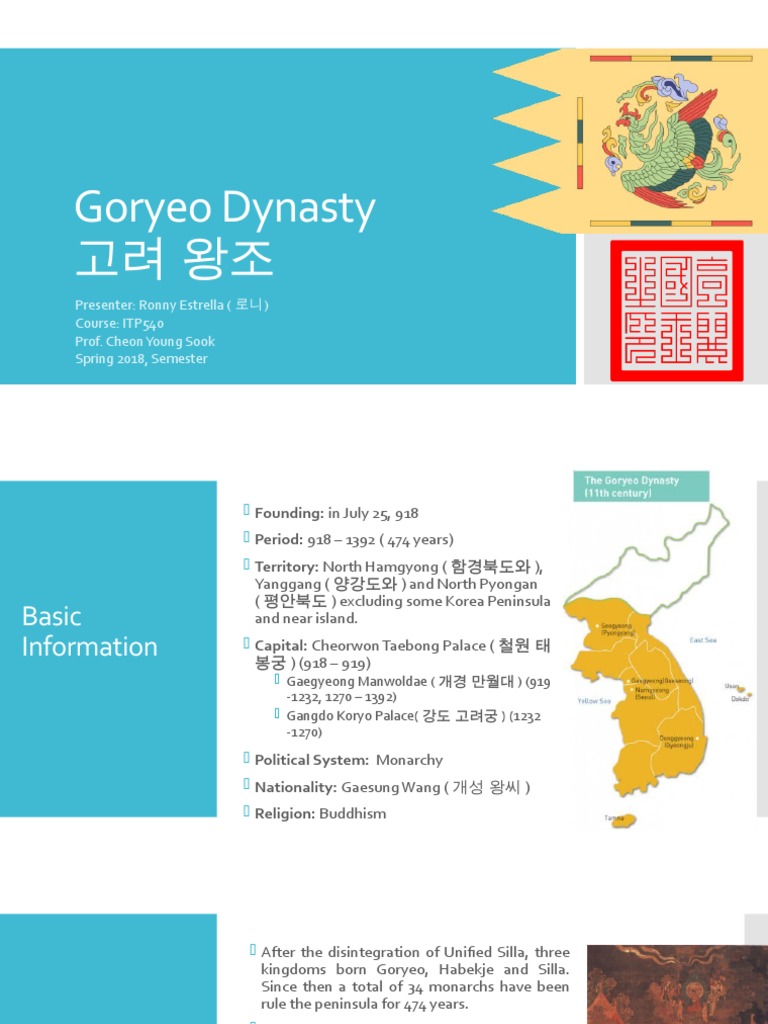 Goryeo Dynasty: Presenter: Ronny Estrella (로니) Course: ITP540 Prof ...