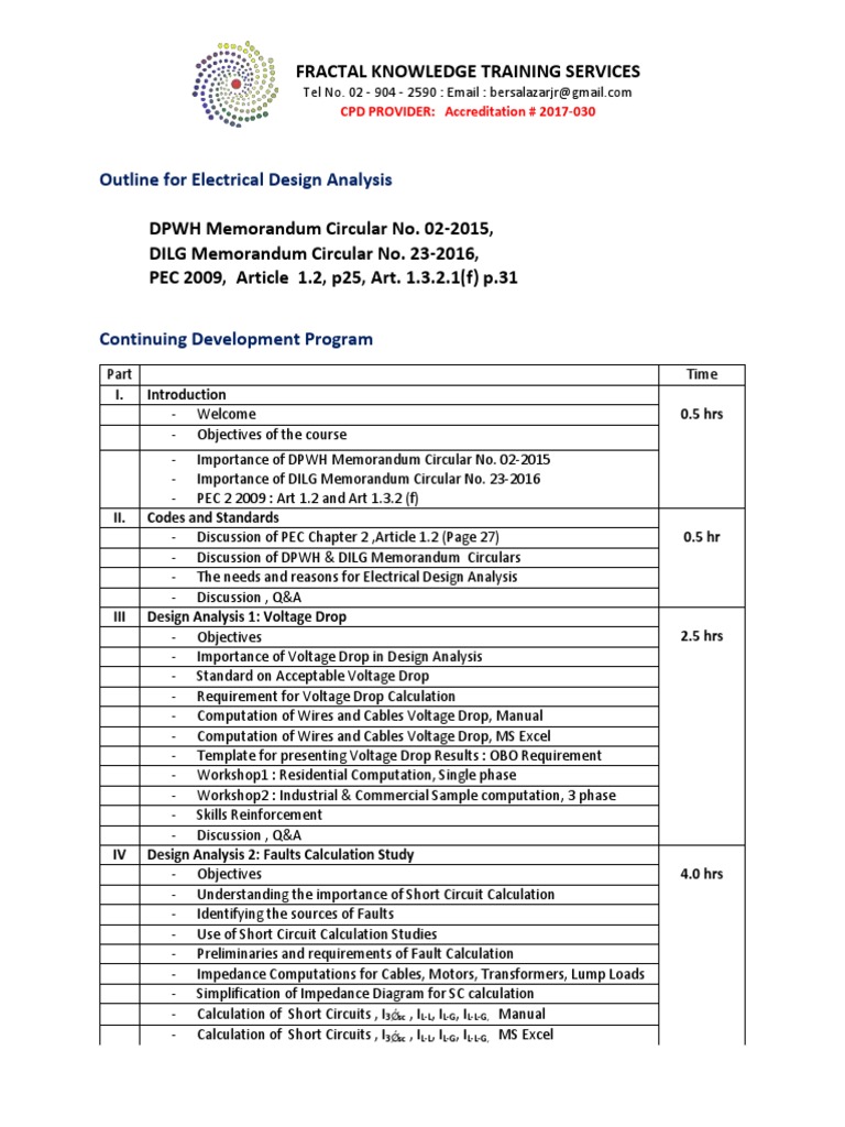 Outline For Electrical Design Analysis: Fractal Knowledge Training ...