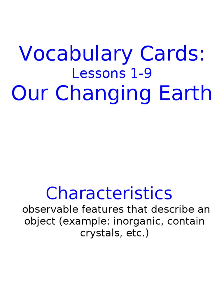 Earth Science Vocabulary Cards 1-9 | PDF | Rock (Geology) | Sedimentary ...