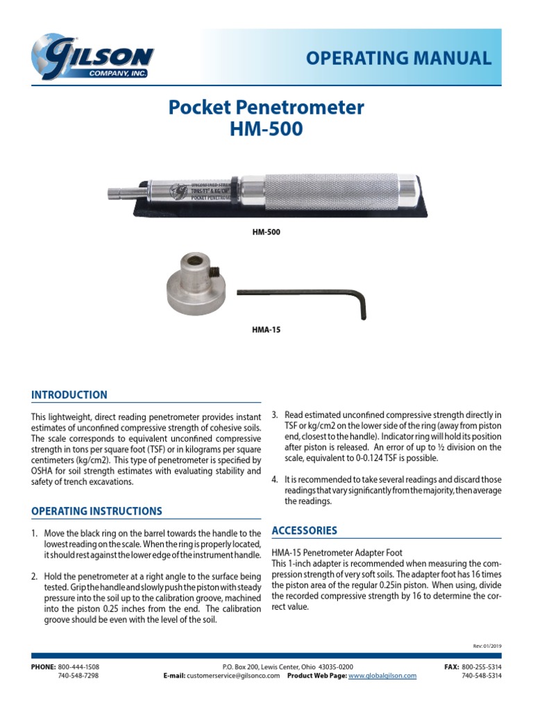 Pocket Penetrometer HM-500: Operating Manual | PDF | Calibration | Nature