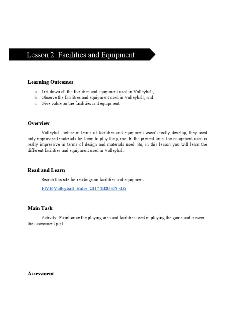 Lesson 2. Facilities and Equipment: Learning Outcomes | PDF