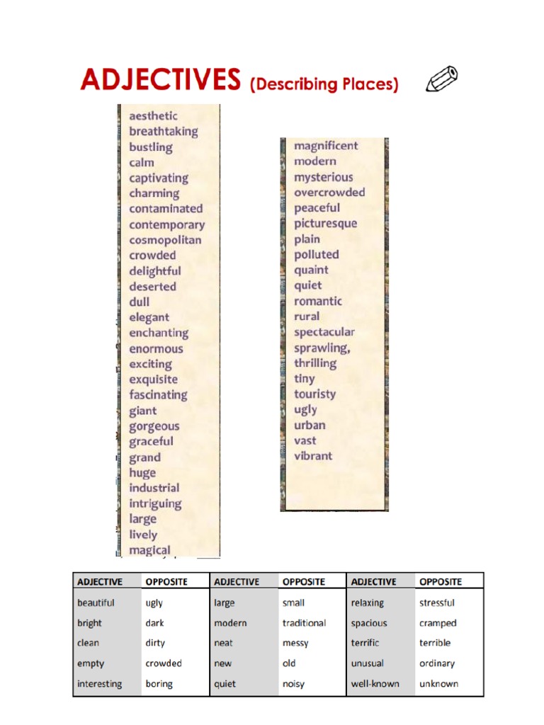 Adjectives To Describe Places | PDF