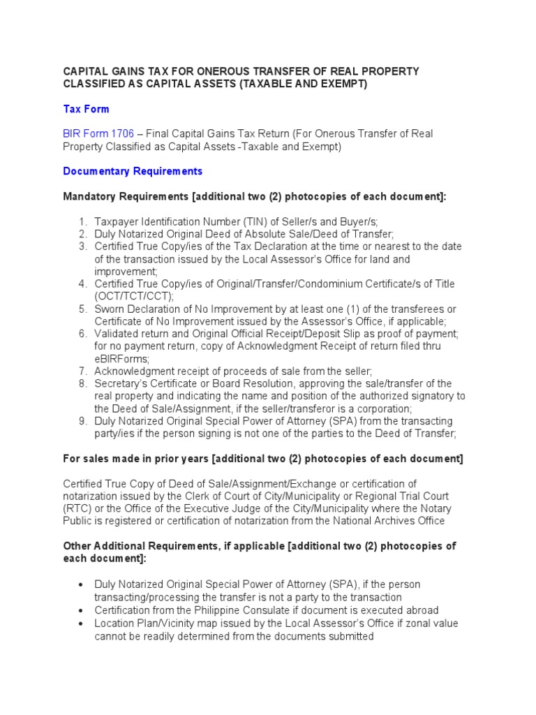 Capital Gains Tax For Onerous Transfer of Real Property Classified As ...