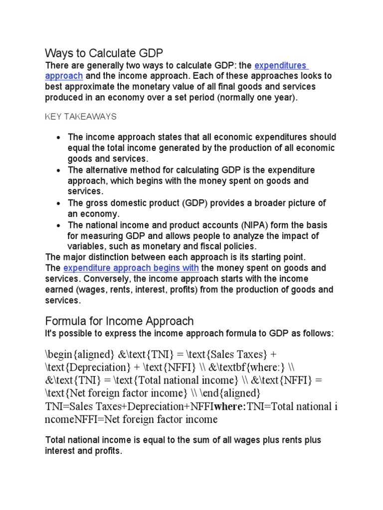 Ways To Calculate GDP | Download Free PDF | Income | Measures Of ...