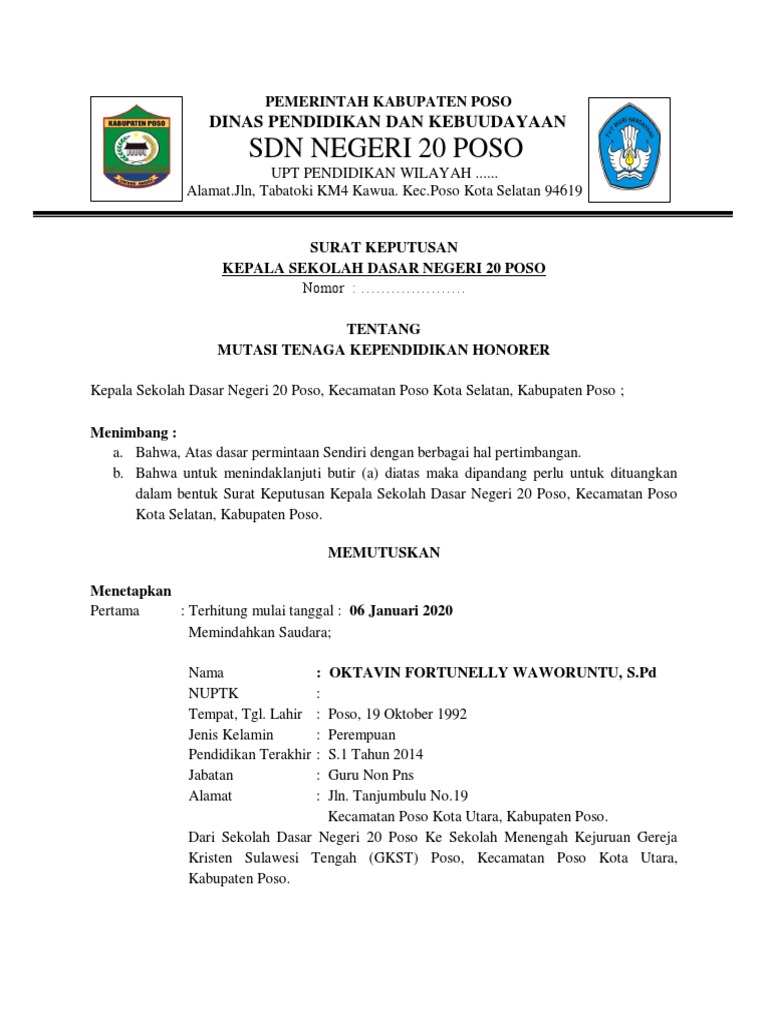 SK Mutasi Honorer PDF | PDF