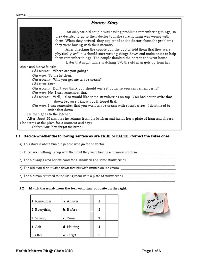 Health Matters Reading Comprehension Exercises | PDF