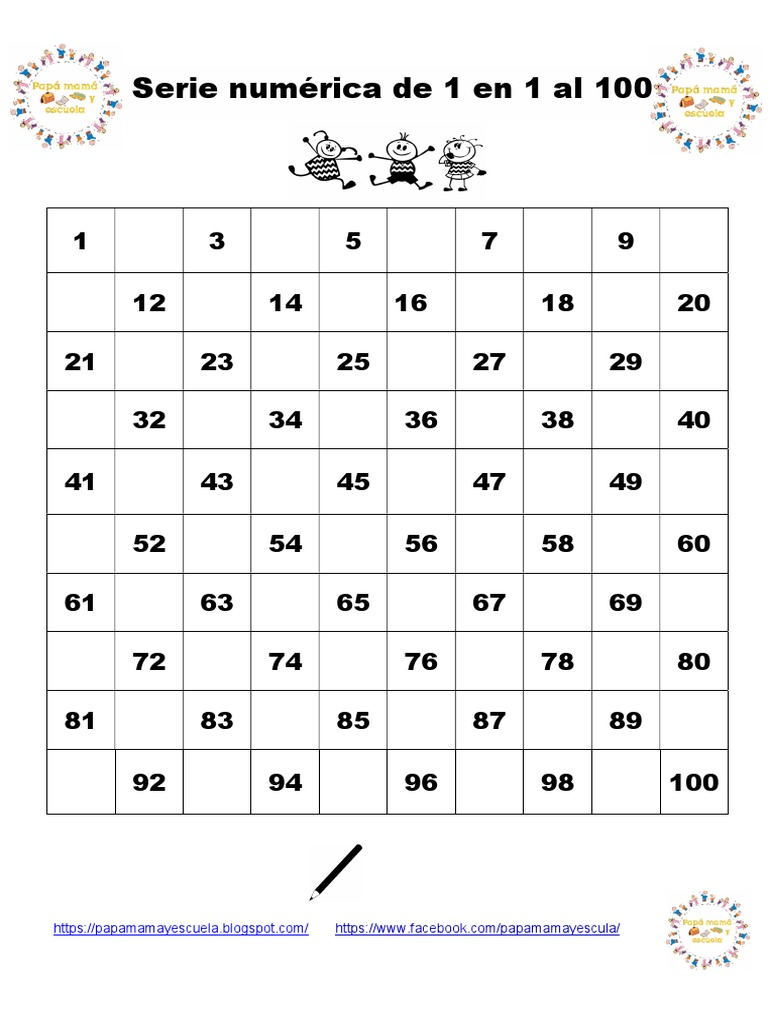 Serie Numérica del 1 al 100 | PDF