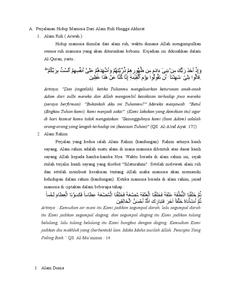 Perjalanan Hidup Manusia Dari Alam Ruh Hingga Akhirat | PDF