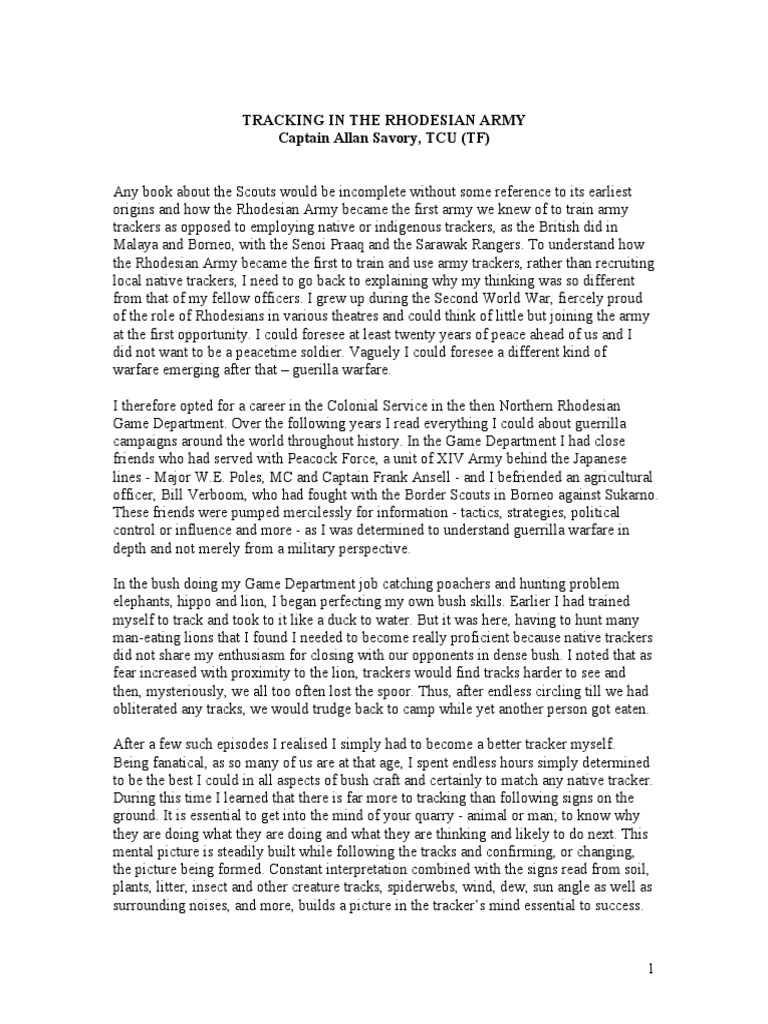 Tracking in The Rhodesian Army Captain Allan Savory, TCU (TF) | PDF ...