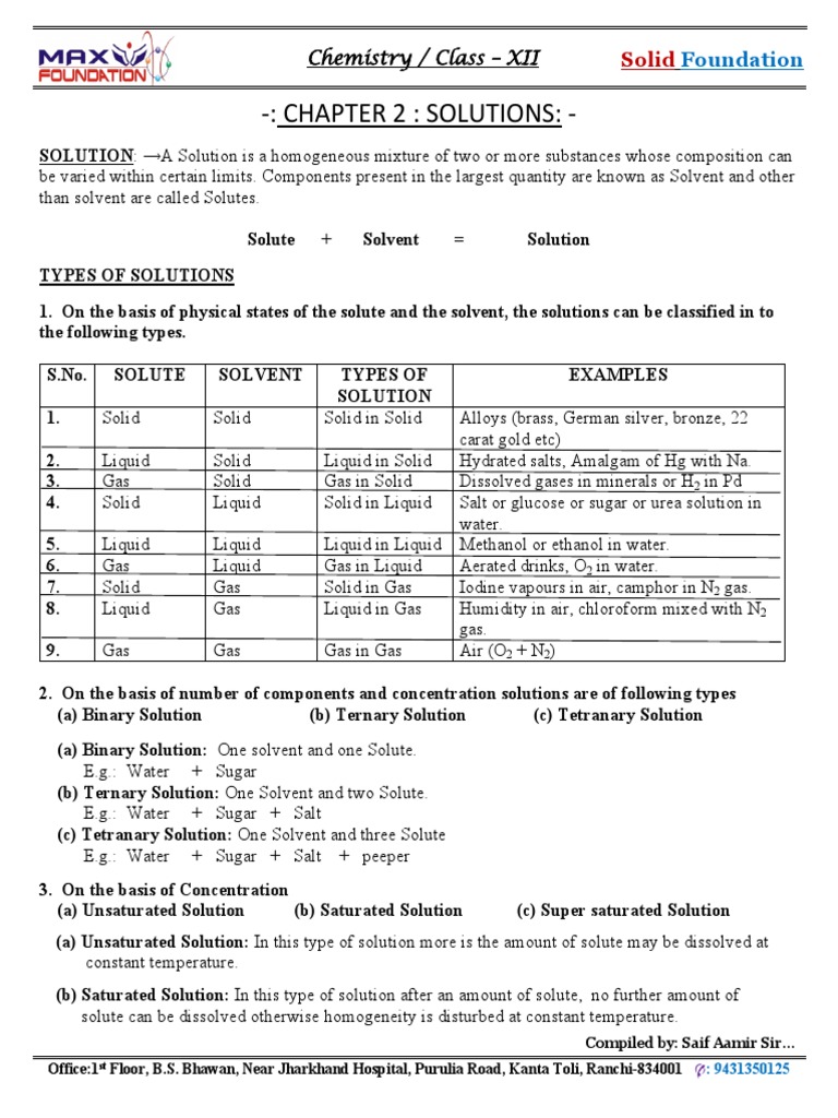 Chapter 2: Solutions: - : Chemistry / Class - XII | PDF | Solution ...