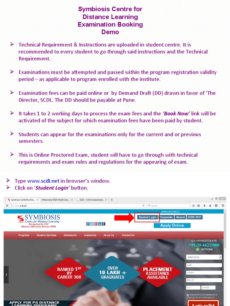 Symbiosis Centre For Distance Learning Examination Booking Demo | PDF ...
