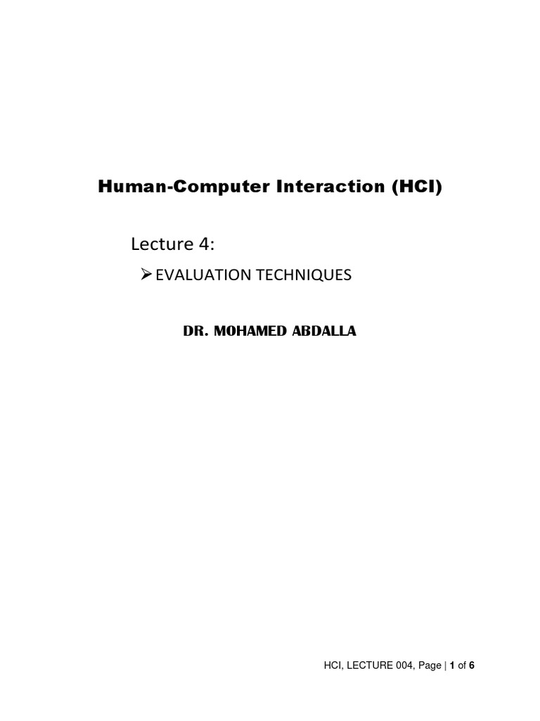 Human-Computer Interaction (HCI) : Evaluation Techniques | PDF | Usability | Experiment