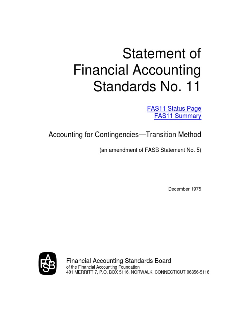 FAS 11 Accounting For Contingencies-Transition Method | PDF | Financial ...